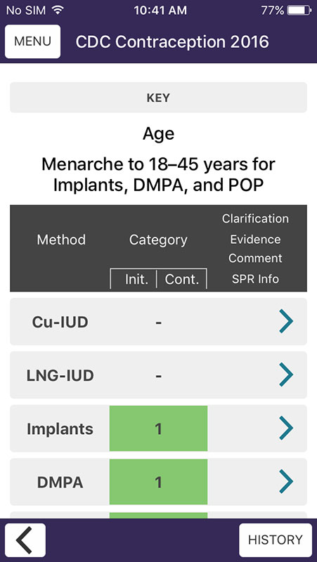 CDC Contraception App, recommendations for the contraceptive use based ...