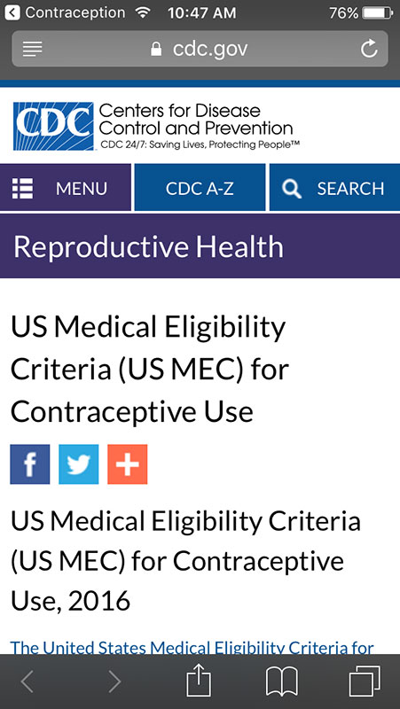 CDC Contraception App, recommendations for the contraceptive use based ...